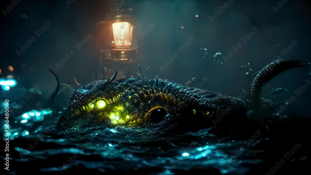 ภาพประกอบสต็อก Scary sea monster in the deep water ภาพ | Adobe Stock