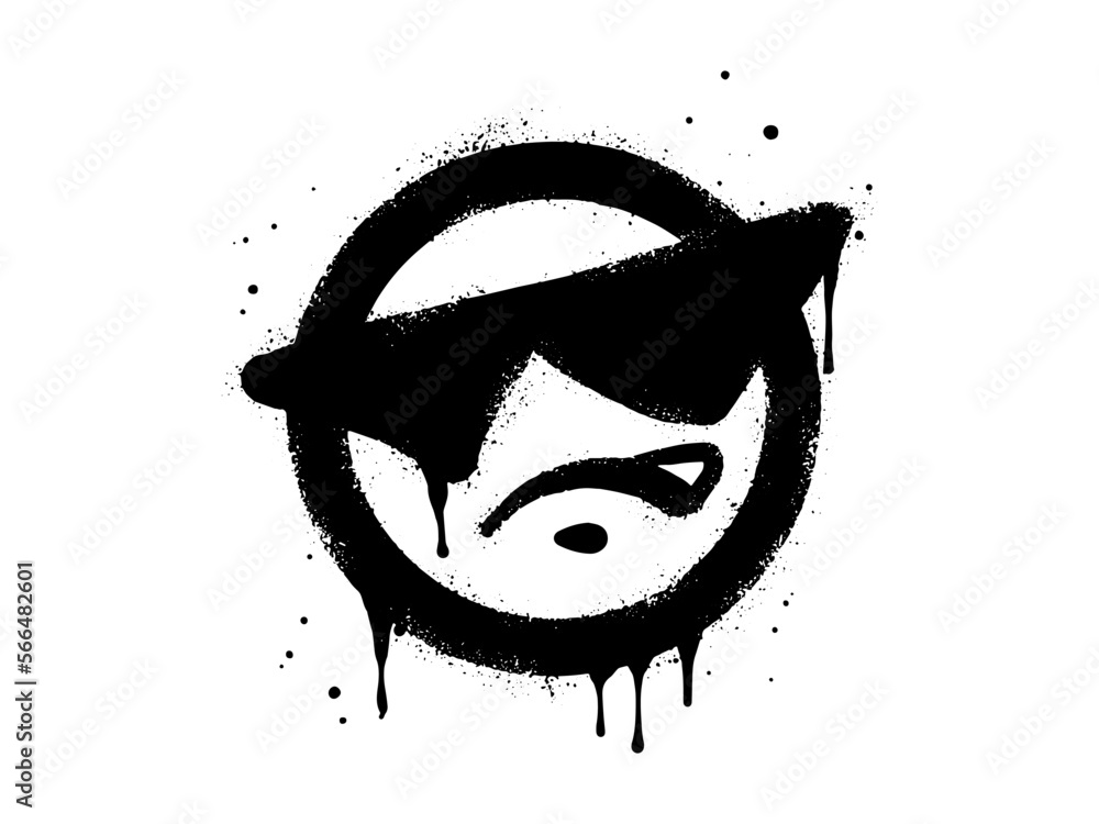 Angry face emoticon character with sunglasses. Spray painted graffiti ...