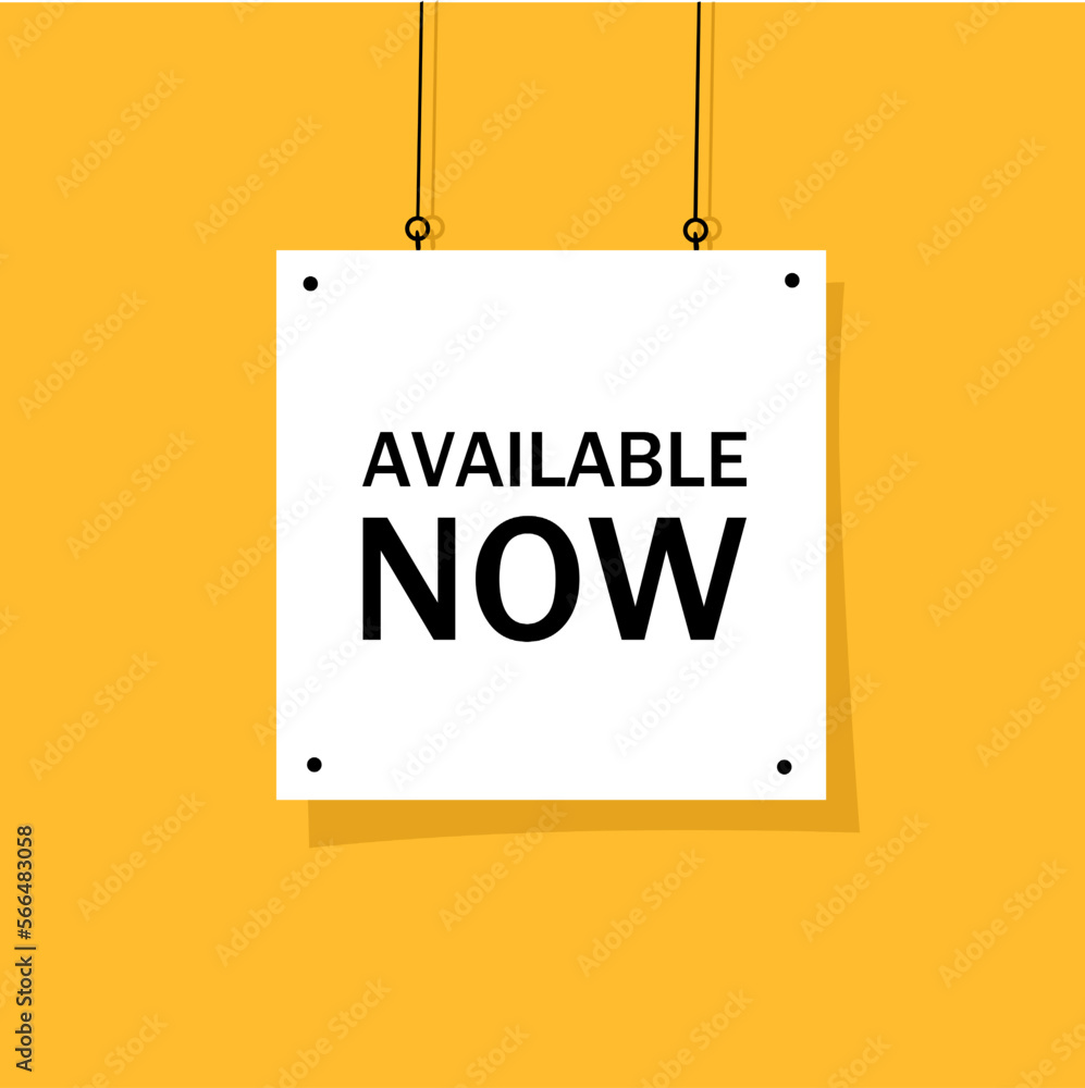 Available now hanging banner design template. Flat style vector ...