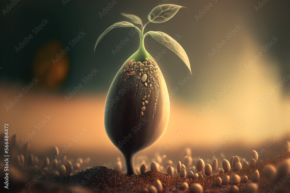 Germinating seed shooting up with leaves full of life and in the ...