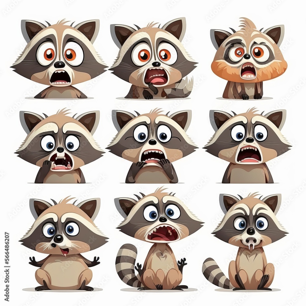 Raccoon Collection Of Emotions Stock Illustration | Adobe Stock