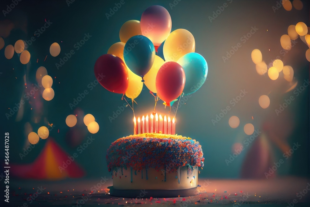 Birthday Cake Delicious Icing Frosting Colorful with Lit Candles and ...