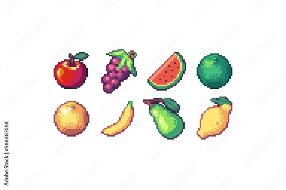 Pixel Art Fruit Icons Illustrations created in 32x32 resolution ...