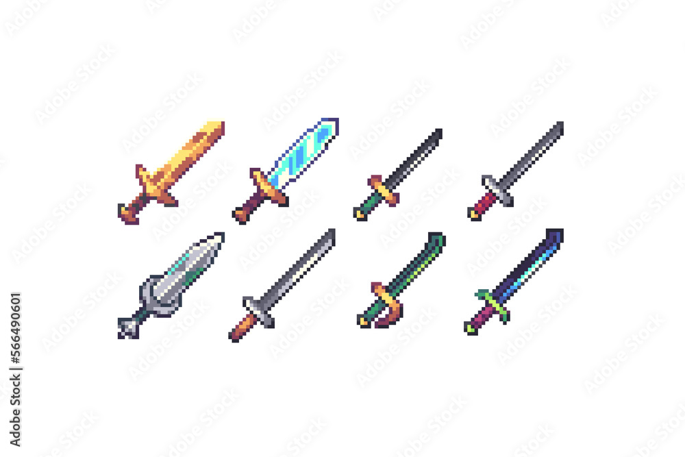 Pixel Art Sword Icons created in 32x32 resolution Stock Illustration ...