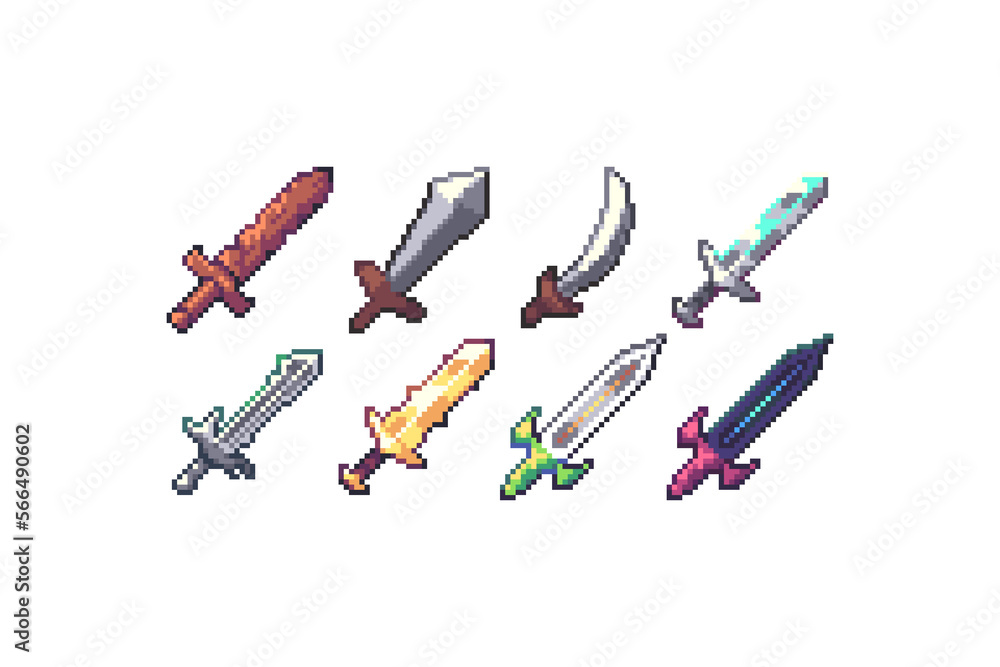 Pixel Art Sword Icons created in 32x32 resolution Stock Illustration | Adobe Stock