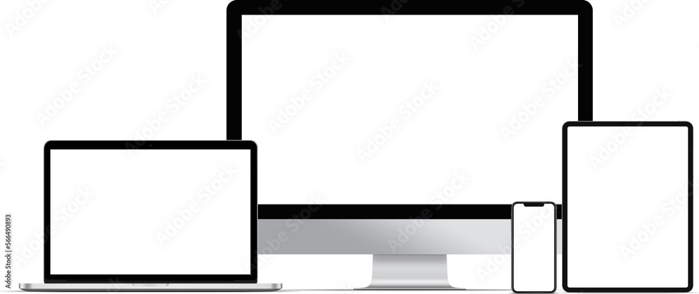 Multiple desktop devices with blank screen for responsive layout mockup ...