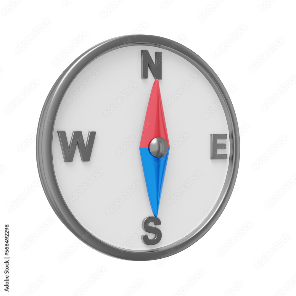 Simple compass, navigation, direction finding. 3D rendering. PNG icon ...
