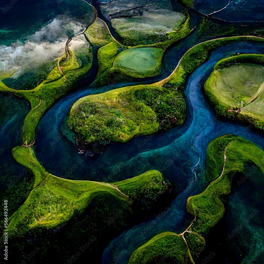 Stunning birds eye view of a varied landscape of oceans rolling hills ...