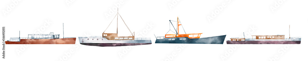 Watercolor hand drawn nautical set with colorful illustration of sea ...