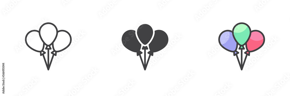 Three balloons different style icon set Stock Vector | Adobe Stock