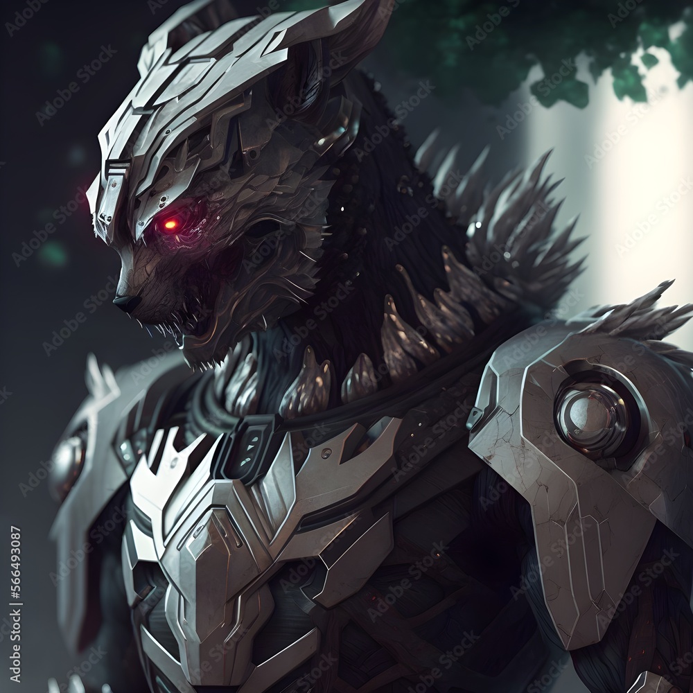 a cyborg warrior in combat armor based on an anthropomorphic wolf scifi ...