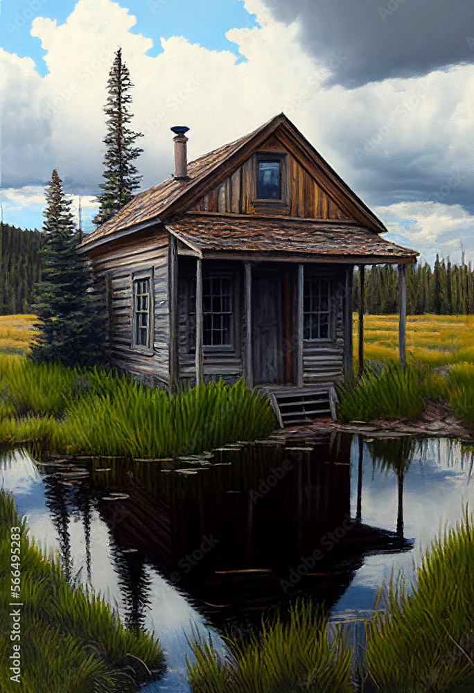 cabane dans la nature, cabane dans la forêt, cabane près d'un lac Stock Illustration | Adobe Stock