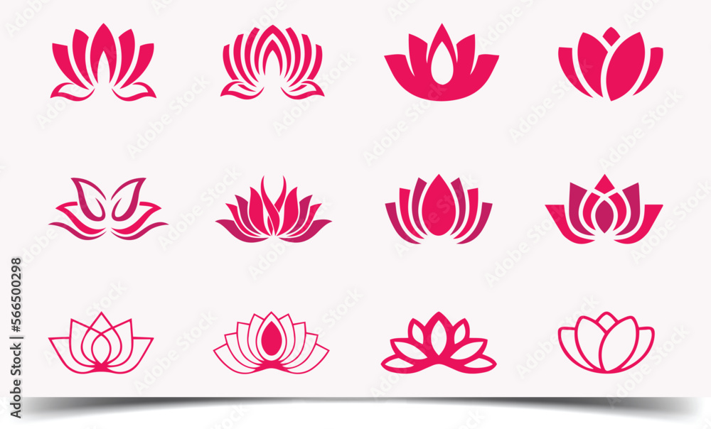 Lotus flower icons. Pink with Purple lotus flower. Vector lotus icons ...