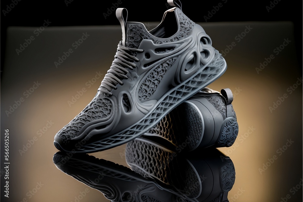 Concept of 3D Printed Shoe Rendering in Showroom, Generative Ai ...