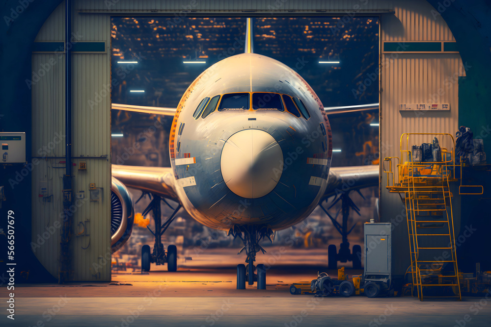 Photo & Art Print Jet passenger airliner stands in a hangar outside the ...
