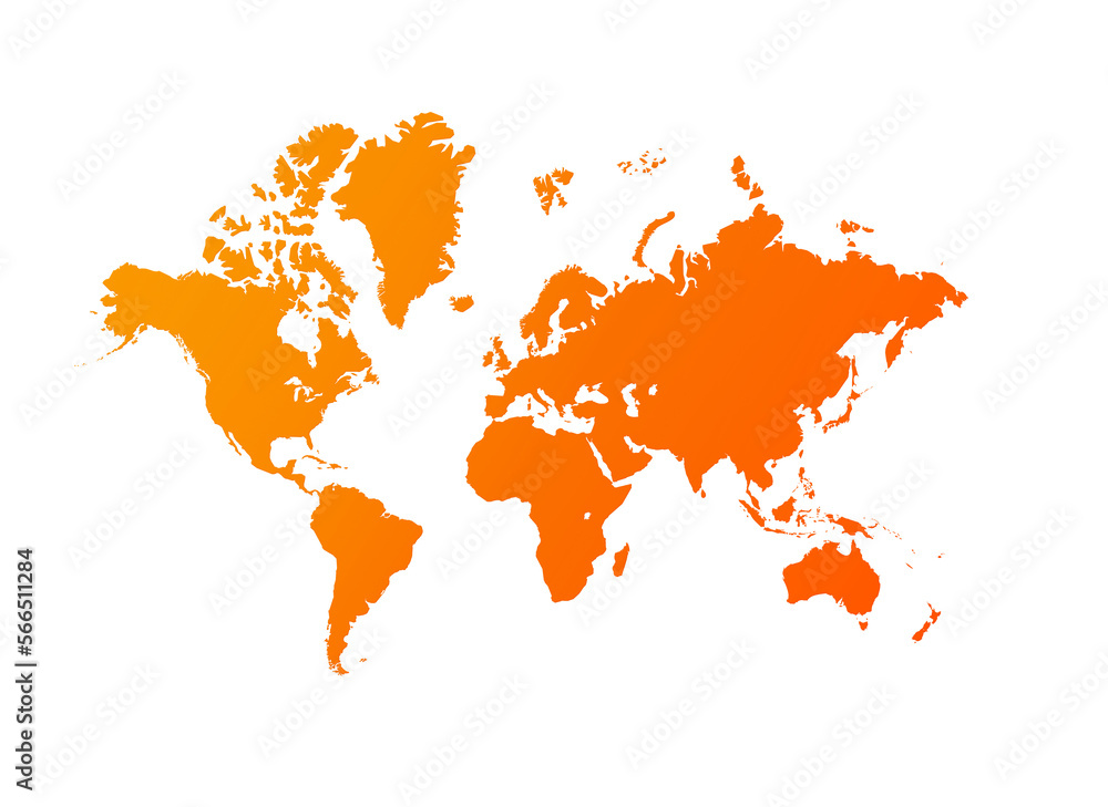 Orange world map illustration on transparent background Stock ...