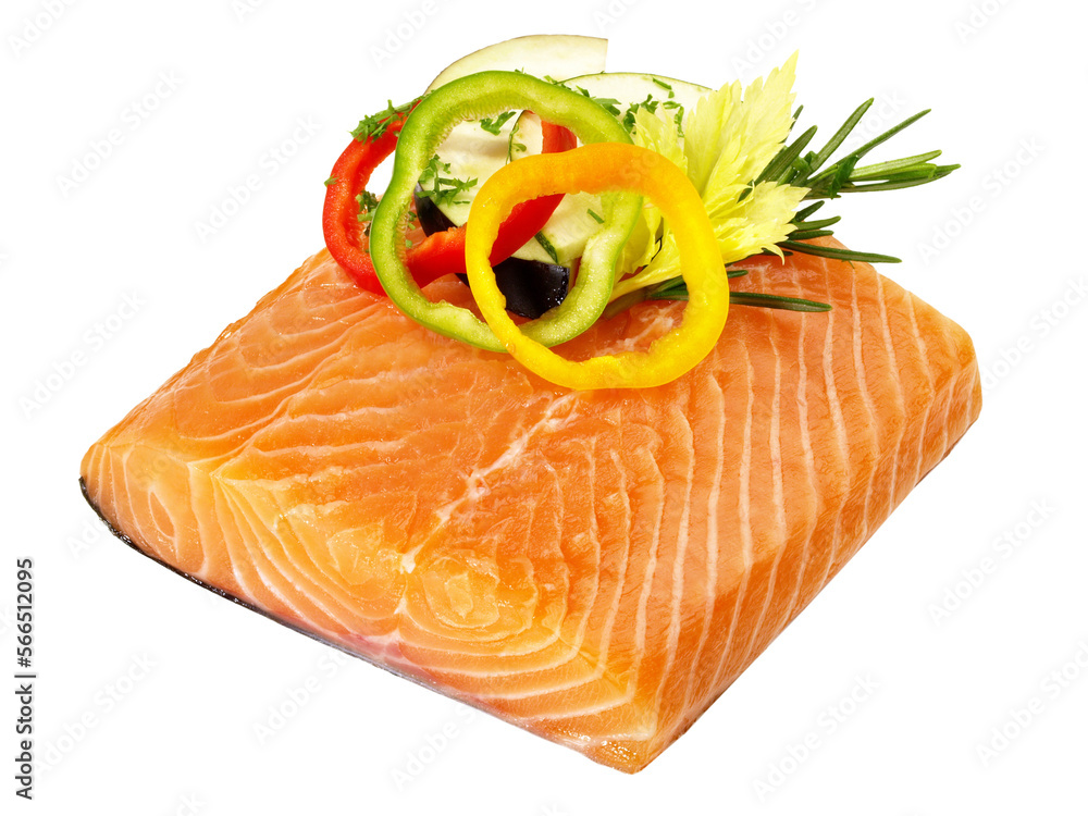 Raw Salmon Fish Fillet Steak with Vegetables - PNG Transparent ...