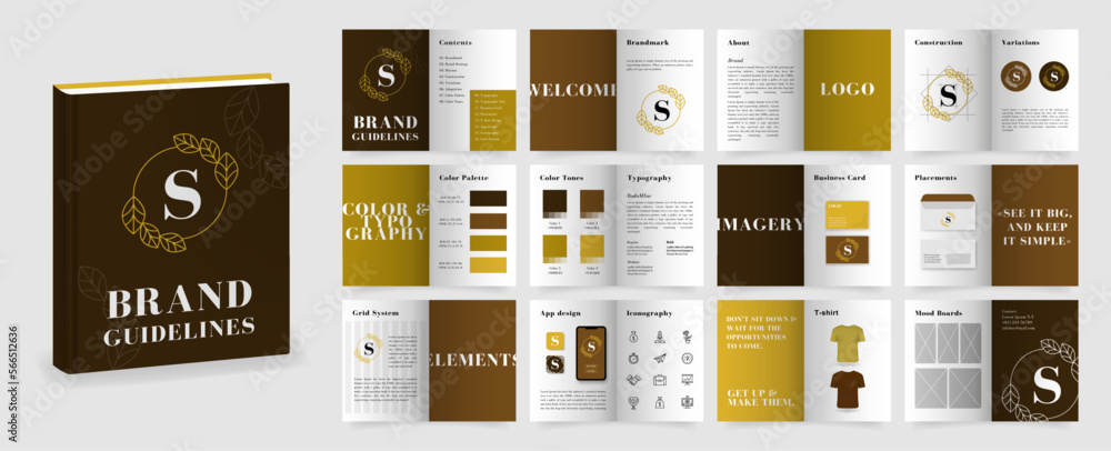 Brown and Gold Brand Guidelines template. Brand Manual presentation in ...