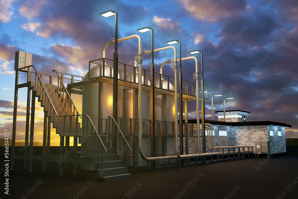 Industrial water treatment facilities. Water disinfection station in ...