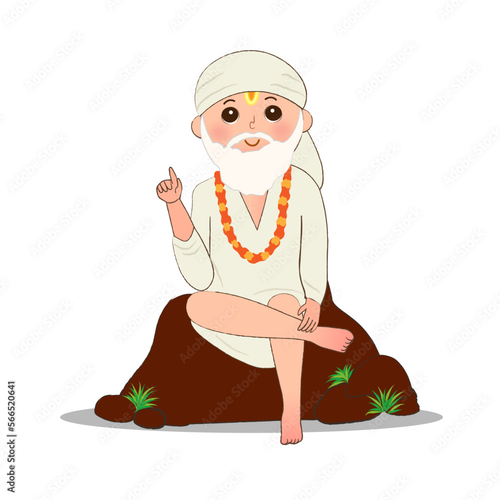indian god sai baba cute shirdi baba sainath illustration Stock Vector ...