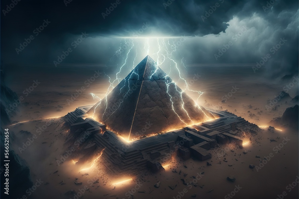 Great pyramid as a power conduit, alien power plant Stock Illustration ...