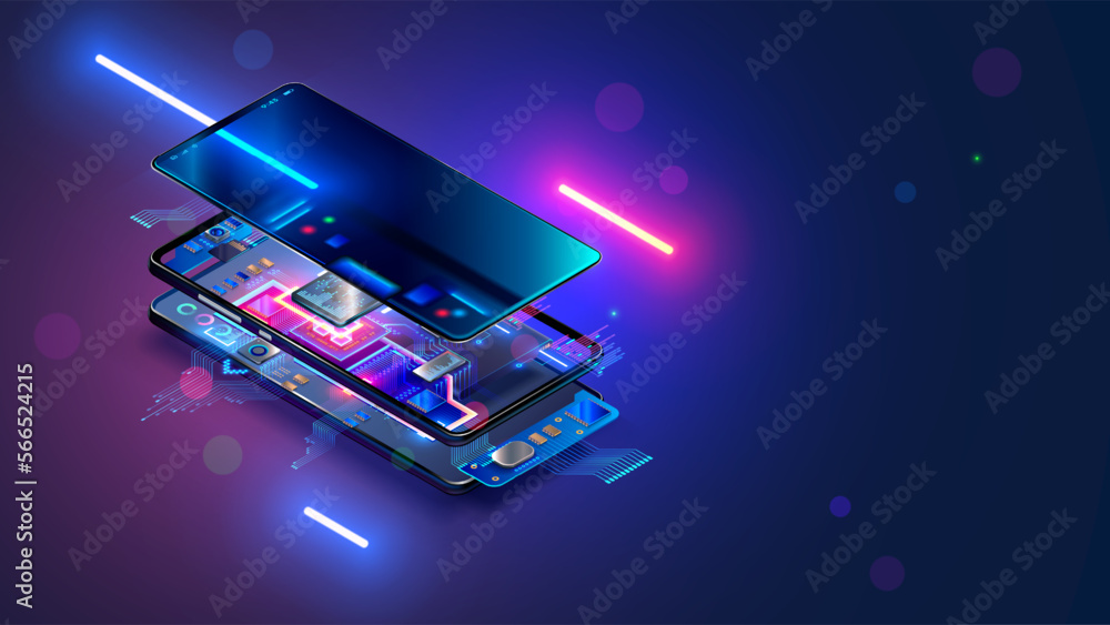 Vetor de Mobile phone hardware electronic technology. Electronic chip ...