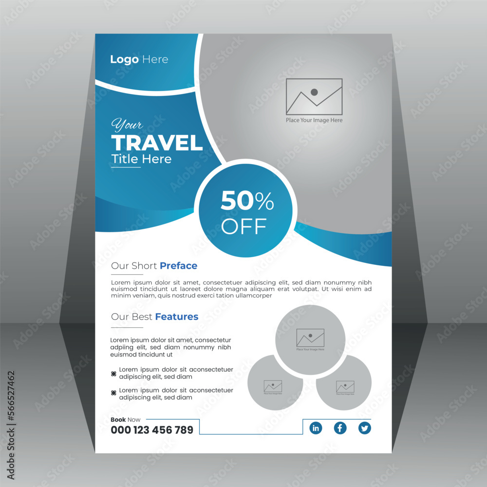 Travel poster or flyer template design layout space for photo ...