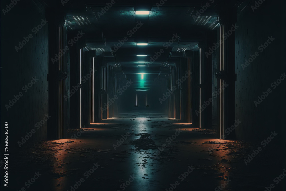 Science fiction interior scene- sci-fi corridor render scene with neon ...