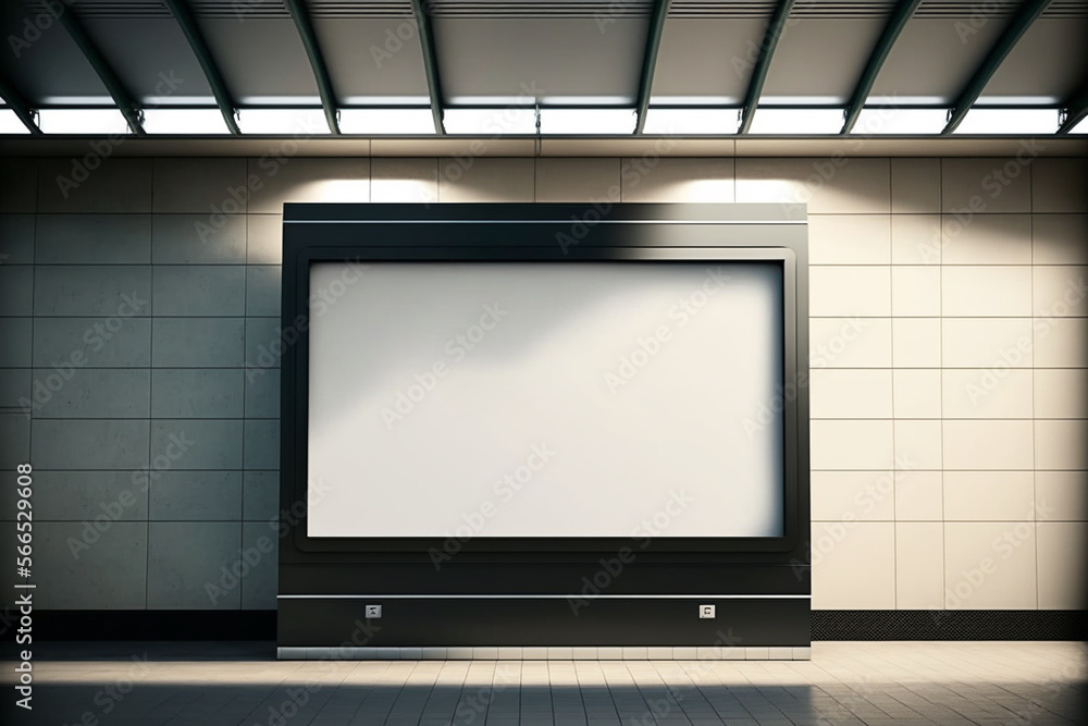 Light box screen with white blank space for advertisement on the wall ...