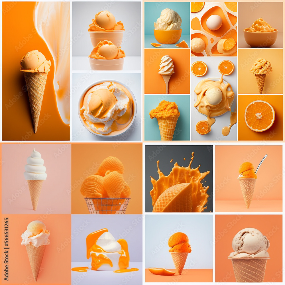 Set of aesthetic photos of summer ice creams. Collage in minimalistic ...