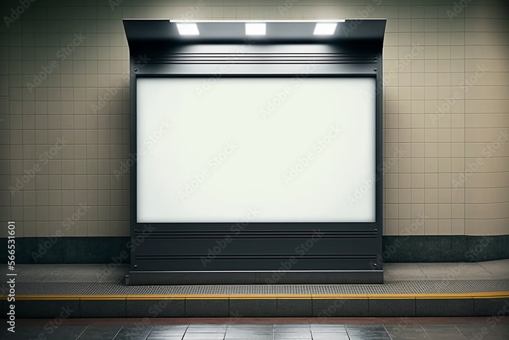 Light box screen with white blank space for advertisement on the wall ...