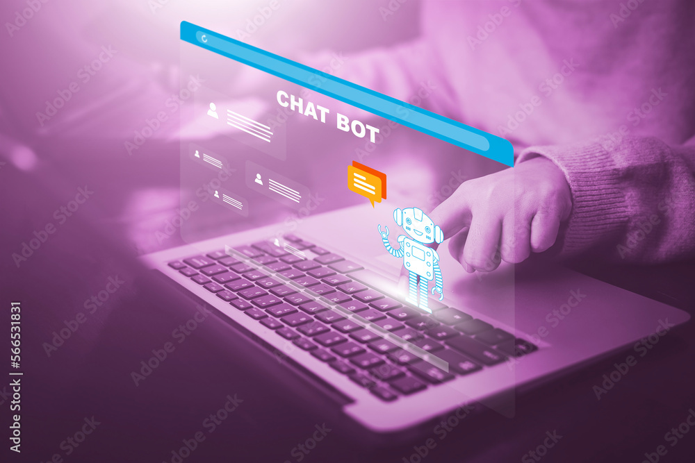 Man using Laptop and touch bar Chat bot Chat with AI, Artificial ...