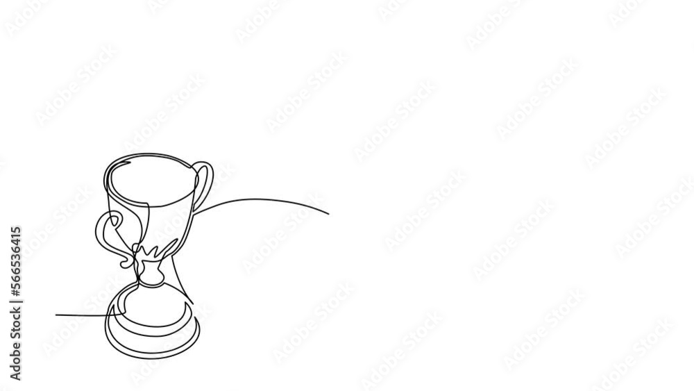 Self drawing animation of single line draw trophy, ball. Champion cup ...