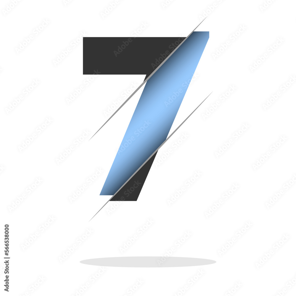 7 number, 3d cut design. Icon for celebration design. Vector typography ...