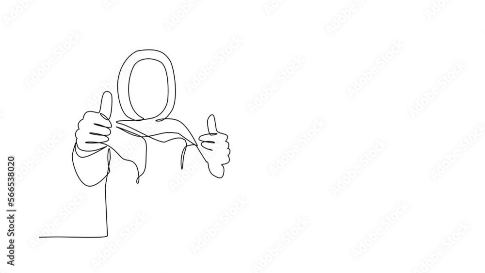 Self drawing animation of single line draw Arab businesswoman thumbs up ...