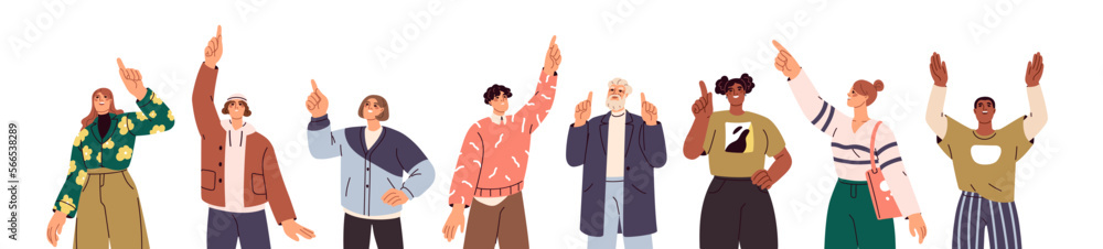 People Looking Up And Pointing Clipart