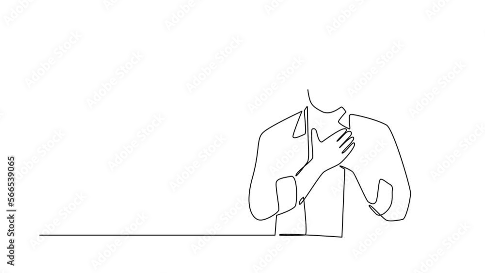 Self drawing animation of single line draw man keeping hands on chest ...