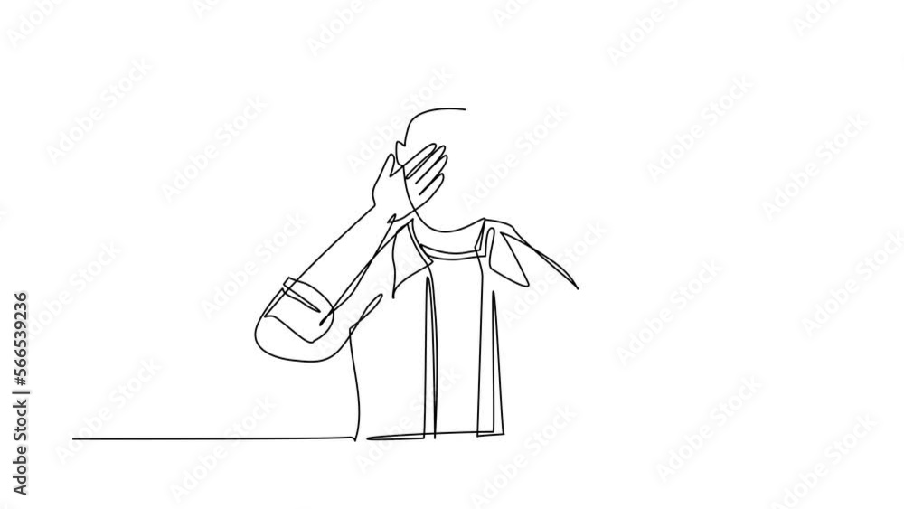 Self drawing animation of single line draw man closes his eyes with his ...