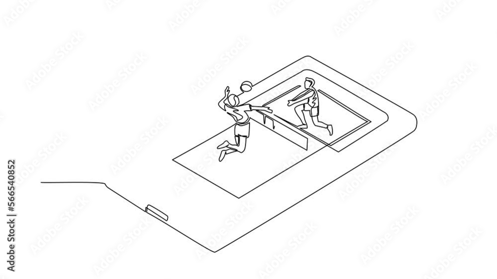 Animated self drawing of continuous line draw volleyball court with ...