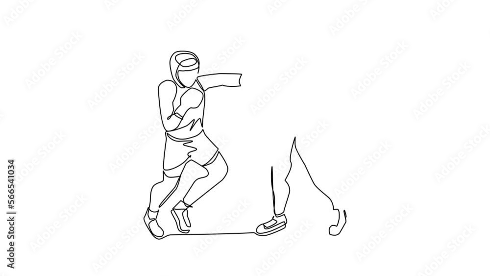 Animated self drawing of continuous line draw boxers fighting on ring ...