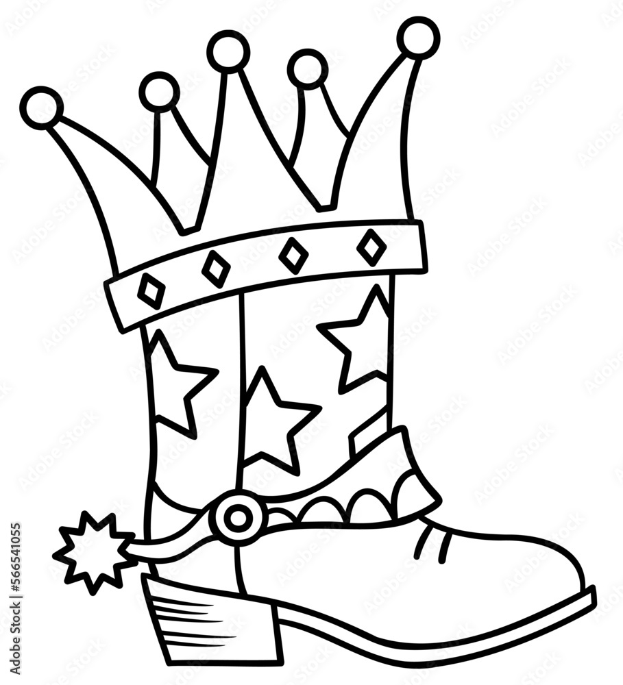 Cowboy boot with King crown. Cowgirl crown boot stars decoration vector ...