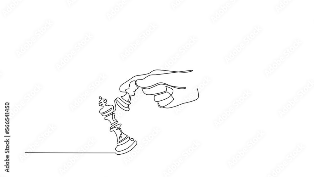 Animated self drawing of continuous line draw man hand holding chess ...