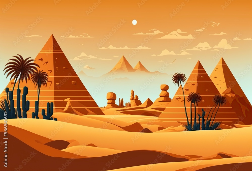 illustration of cartoon, landscape of the pyramids of Egypt, generative ...