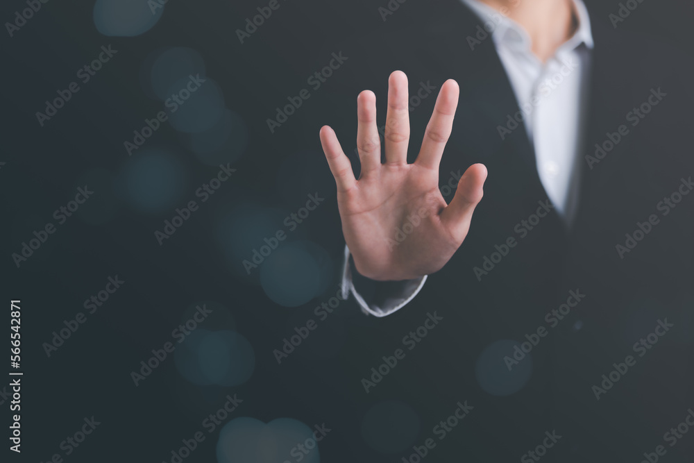 man hand stop sign, warning concept, refusal, caution, symbolic communication, preventing ...
