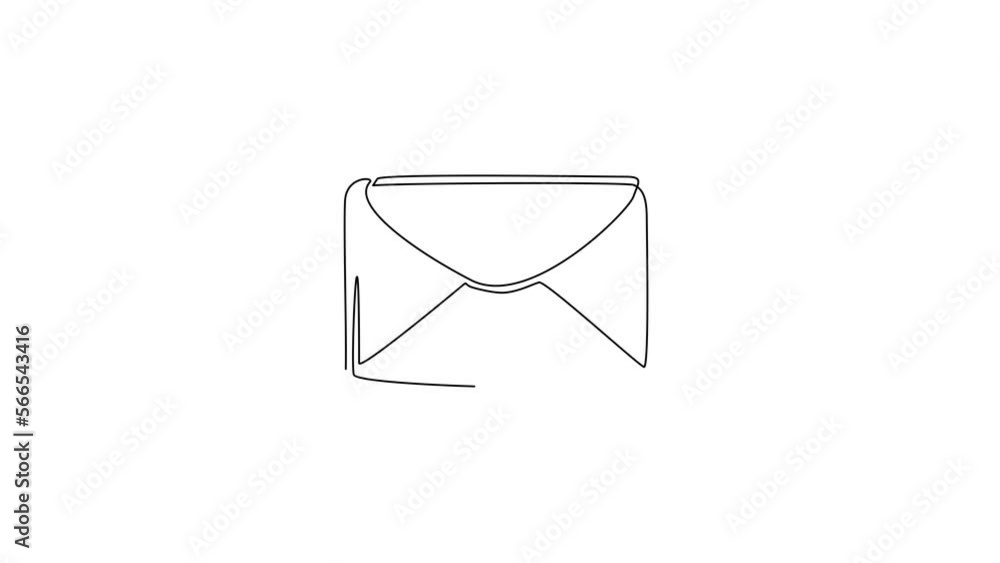 Self drawing animation of single line draw closed mail envelope icon ...