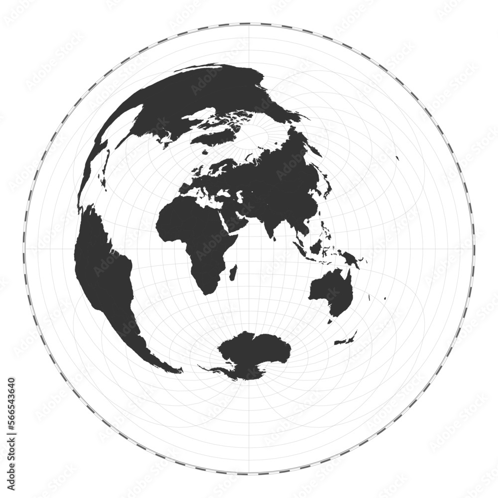 Vector World Map Azimuthal Equidistant Projection Plain World