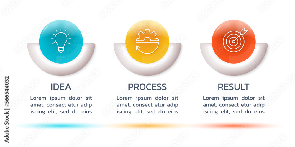 3 steps, options infographic with business icons. 3d timeline info ...