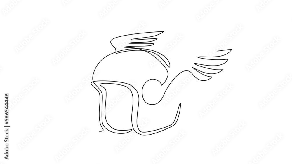 Animated self drawing of continuous line draw biker helmet with wings ...