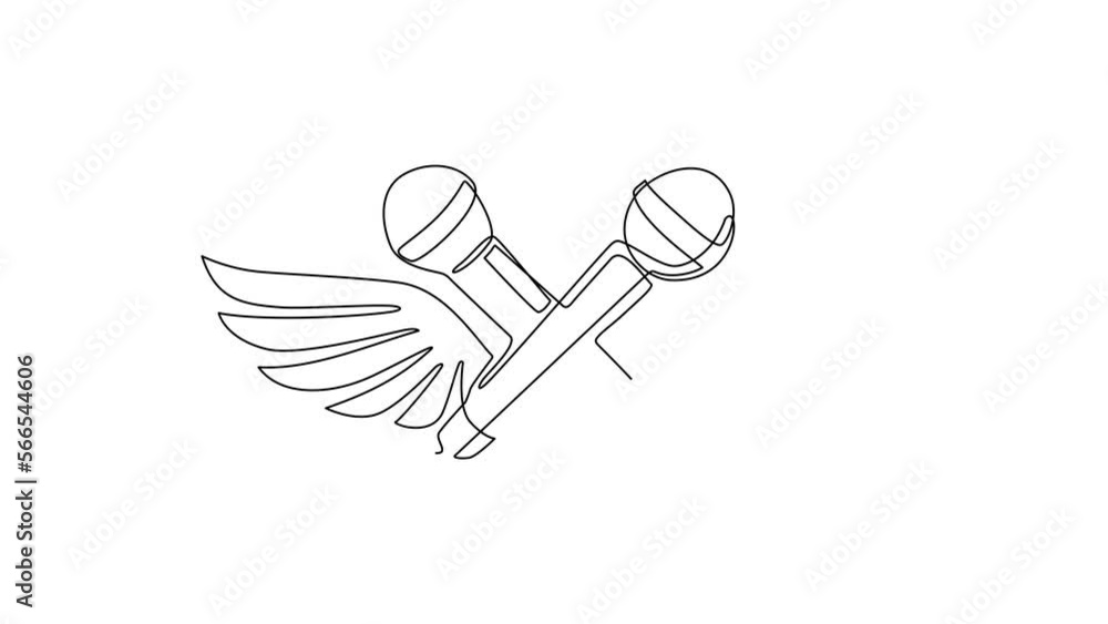 Animated self drawing of continuous line draw crossed mic with wings ...
