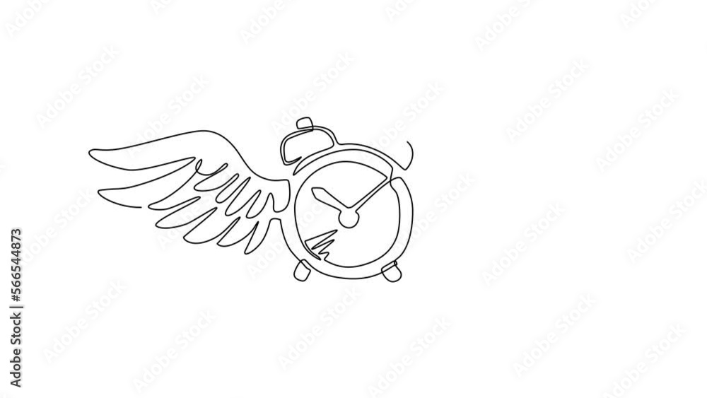 Animated self drawing of continuous line draw time flies concept. Table ...